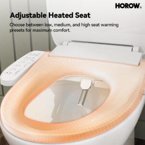 HOROW B0403 Elongated Bidet Toilet Seat, Soft Closing Adjustable Heated Seat fits for T0338W Toilet, Electronic Smart Seat with Warm Air Dryer and LED Night Light, White Side Arm Control