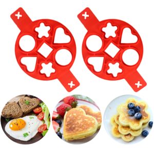 2 pcs silicone pancake molds,reusable 7 holes flip and cook pancake maker, silicone non-stick pancake machine egg ring,for making fluffy chicken rolls and art cake