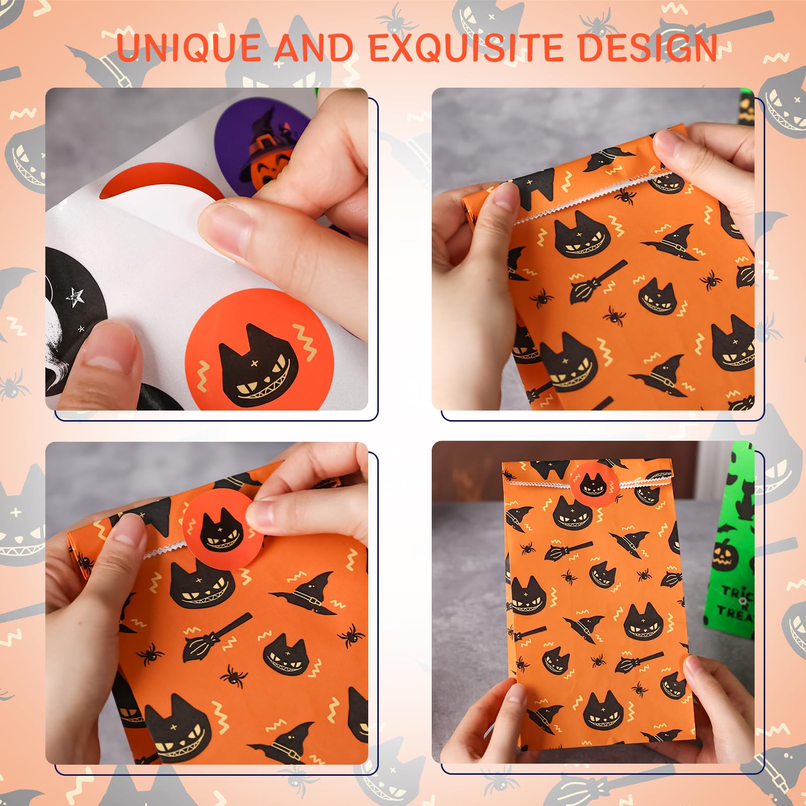 HONEYGIFTS 27PCS Halloween Treat Bags, Halloween Party Bags, Halloween Goodie Bags with Stickers Trick or Treat Bags Halloween Candy Bags for Halloween Decorations Kids Party Supplies