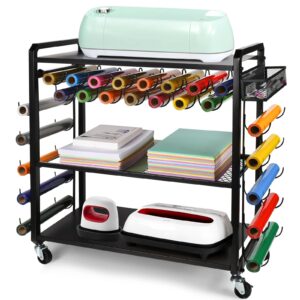 gadfish rolling craft cart and storage table compatible with cricut - mobile craft rolling storage organizer, crafting table workstation with 25 vinyl roll holders for home craft room