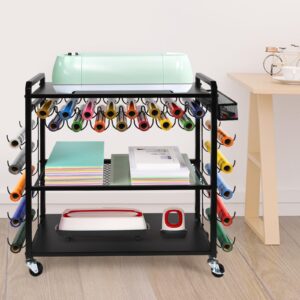 GADFISH Rolling Craft Cart and Storage Table Compatible with Cricut - Mobile Craft Rolling Storage Organizer, Crafting Table Workstation with 25 Vinyl Roll Holders for Home Craft Room