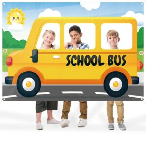 school bus photo prop selfie frame fabric back to school first day of school background banner birthday party supplies the bus party sign decor, 59 x 41in