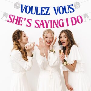 Voulez Vous She's Saying I Do Banner, She Found Her Honey Honey Bachelorette Party Decorations, Dancing Queen Bridal Shower Wedding Bachelorette Party Decorations Blue Pink Glitter