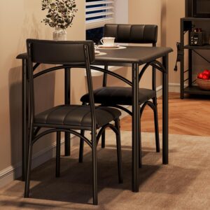 amyove kitchen table and chairs for 2, square dining room table set with 2 upholstered chairs, 3 piece kitchen table set for small space, apartment, rustic black