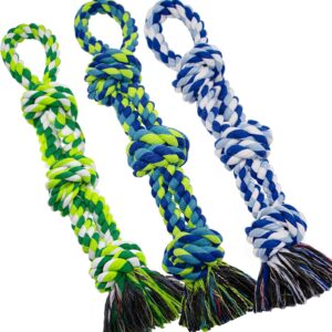 [3 pack] dog rope toys, indestructible dog toys for large and medium aggressive chewers, heavy duty dog rope toy for large breed, 100% cotton tug of war dog chew toys for boredom, teeth cleaning