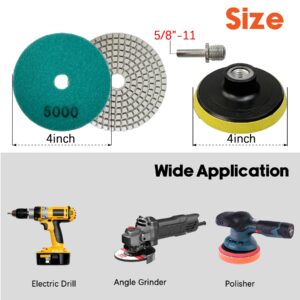 Konvixon Diamond Polishing Pads Set Wet/Dry Quartz Polishing Kit, Granite Stone Concrete Marble Tile Polishing Pads for Grinder, 12Pcs 4 In 50#-8000# Grit Pads with Hook, Loop Backer and Drill Adapter