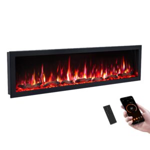 puraflame bernice 72 inch smart linear electric fireplace - clean hidden vent design, flame with 9 colors, recessed in-wall or wall-mount or free standing, compatible with alexa and google assistant