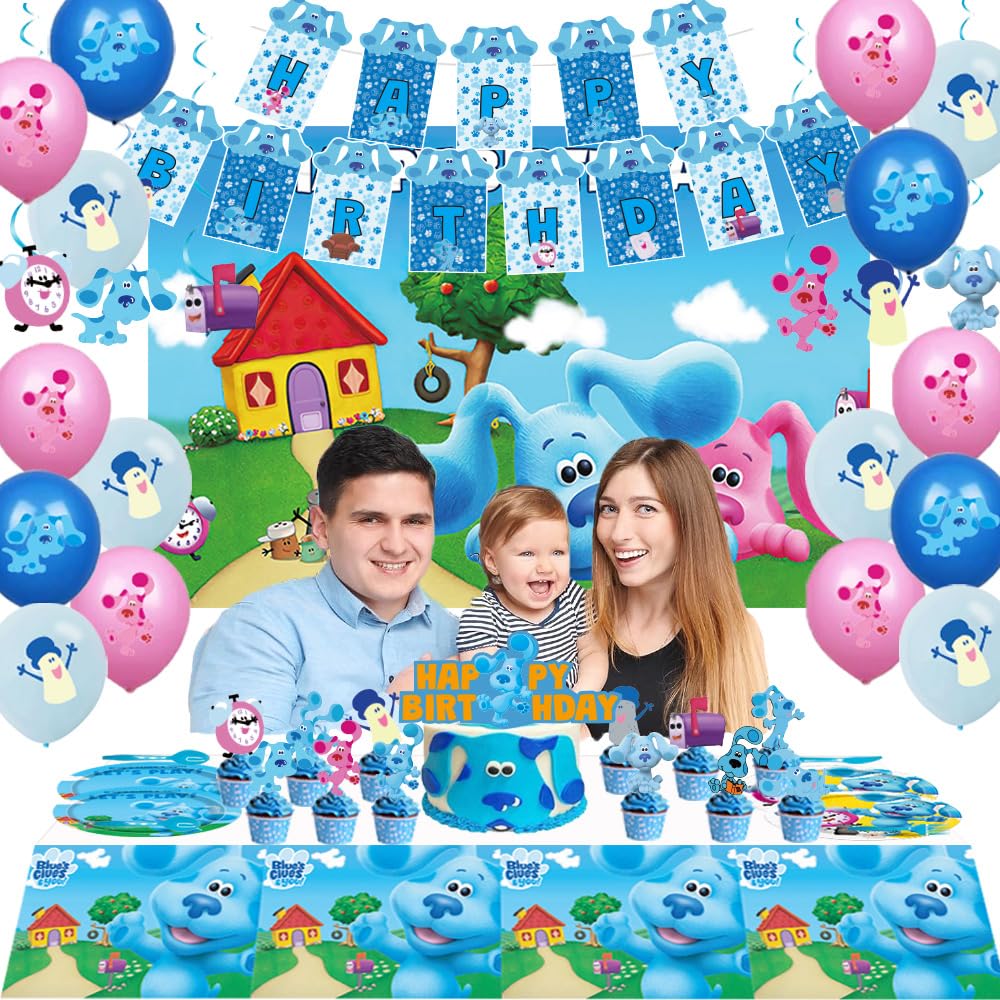 Blues Birthday Party Supplies Decorations, Include Banner, Balloons, Hanging Swirls, Backdrop, Tablecloth, Cake Topper, Plates, Knives, Forks, Spoons for Blues Themed Party