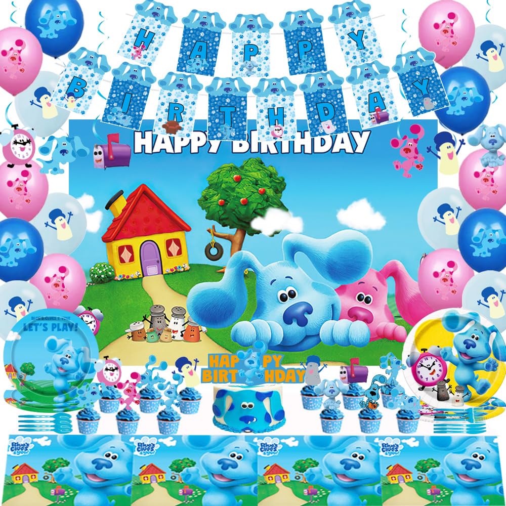 Blues Birthday Party Supplies Decorations, Include Banner, Balloons, Hanging Swirls, Backdrop, Tablecloth, Cake Topper, Plates, Knives, Forks, Spoons for Blues Themed Party