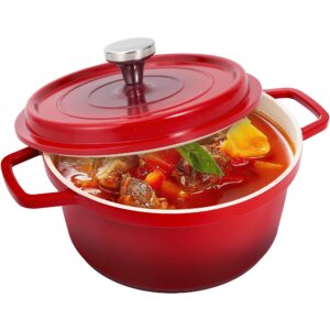 lightweight 2.5 qt dutch oven pot with lid, nonstick dutch oven, enameled dutch oven for bread baking, cast aluminum pot compatile with all cooktops, dishwasher safe cookware, red