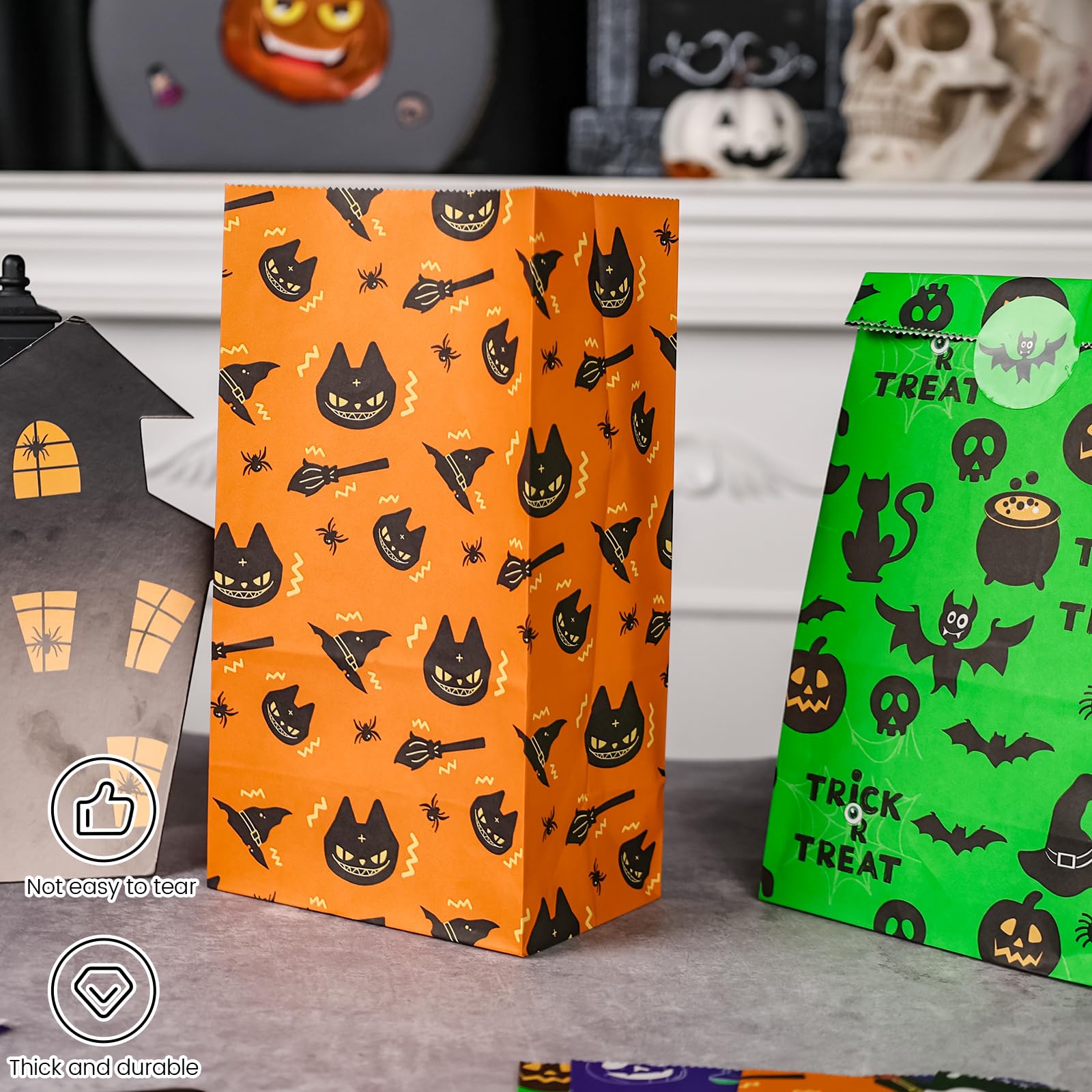 HONEYGIFTS 27PCS Halloween Treat Bags, Halloween Party Bags, Halloween Goodie Bags with Stickers Trick or Treat Bags Halloween Candy Bags for Halloween Decorations Kids Party Supplies