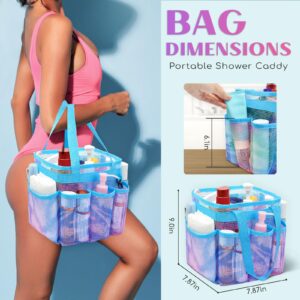 Fiodrimy Mesh Shower Caddy Portable for College Dorm Room Essentials, Hanging Shower Caddy Tote Bag Basket with 8 Pockets, Quick Dry Shower Bag for Bathroom (Tie Dye)