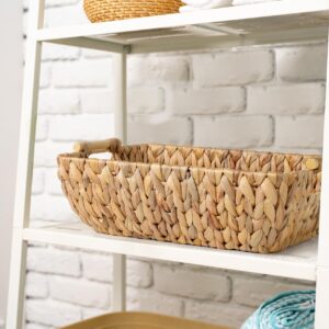 Water Hyacinth Storage Baskets with Wooden Handles，Large Wicker Baskets for Organizing Set of 2