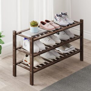 bamboo shoe rack organizer for closet and entryway - space-saving narrow shoe stand - versatile shoe holder for door or closet shelf,garage bedroom can freely stack diy small shoe racks 3tier brown