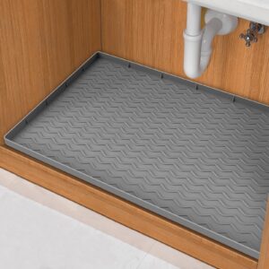 roomhacks under sink mat for kitchen waterproof, 34" x 22" silicone under sink liner, kitchen bathroom cabinet mat, fit 36inch standard cabinet mat under sink organizer drip tray dark grey