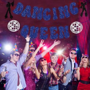 Glitter Dancing Queen 17th Birthday Party Decorations Banners, Blue Mamma Mia Dance Bachelorette Party Decor Supplies, Disco Ball Banner for Bridal Shower Wedding Party