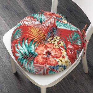 IN4 Care Outdoor Bistro Chair Cushion Set of 2, Waterproof Tufted Round Seat Cushion with Ties, 15"x15"x4" Patio Furniture Chair Pads for Home Garden Balcony Office-Chili Red Floral