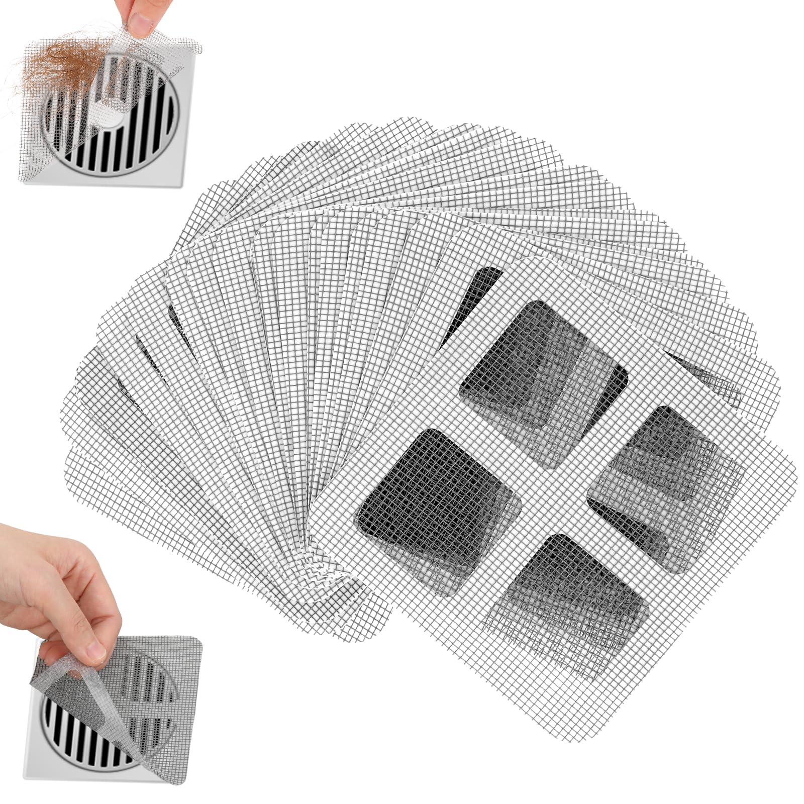 30PCS, 4" X 4" Disposable Shower Drain Hair Catcher Mesh Stickers, Bathroom Sink Drain Strainer, Tub Drain Hair Catcher for Human and Pet Hair, Bathroom, Laundry, Bathtub, Kitchen