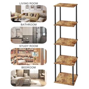 POBOMULI 46" Narrow Bookshelf, 5-Tier Tall Bookcase Small Space, Corner Book Shelf Slim Storage Display Rack Living Room Bedroom Study Office, Rustic Brown