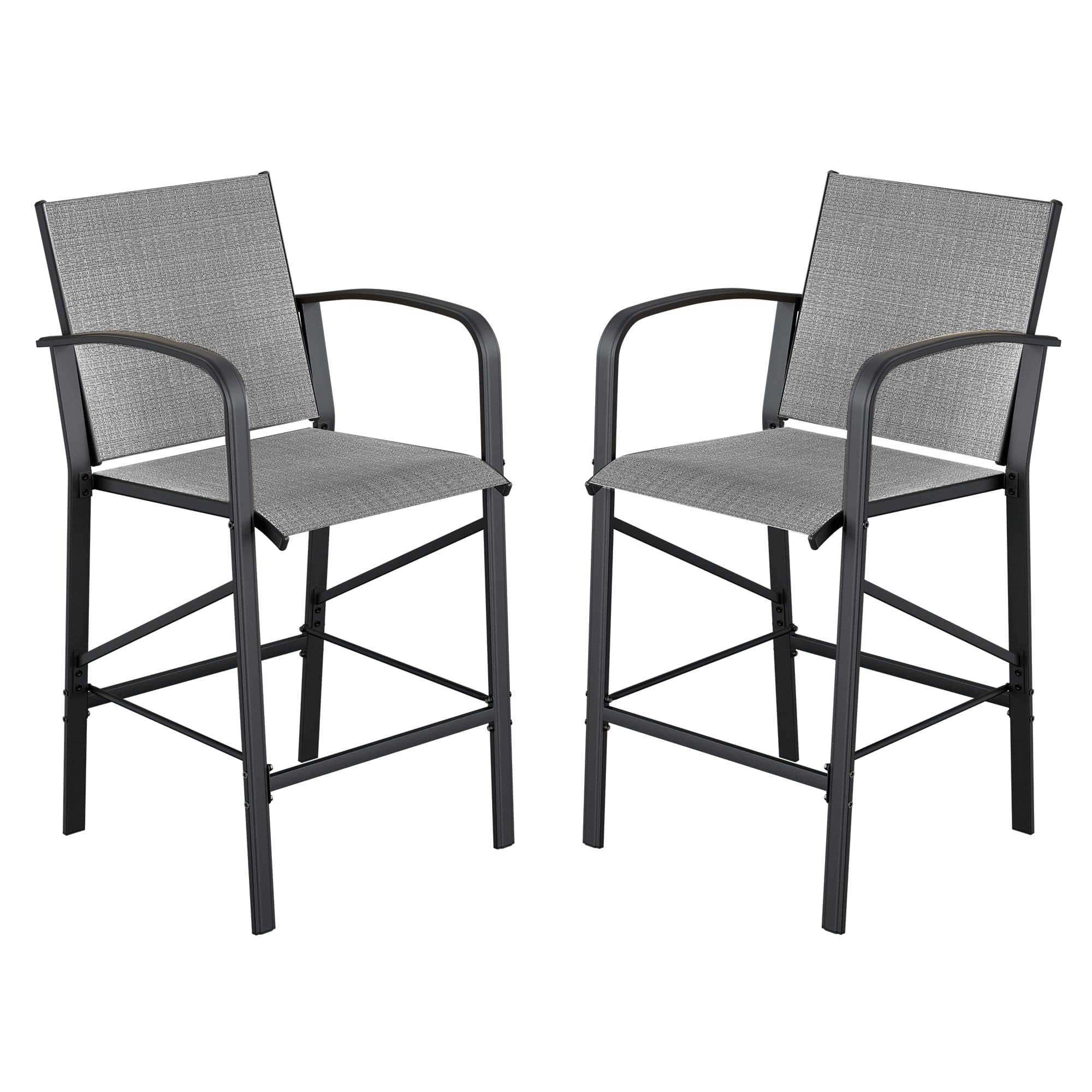 VONZOY Outdoor Bar Stools Set of 2, Comfortable Bar Height Outdoor Chairs, Patio Bar Stools w/All-Weather Mesh, 300lb Capacity - Grey