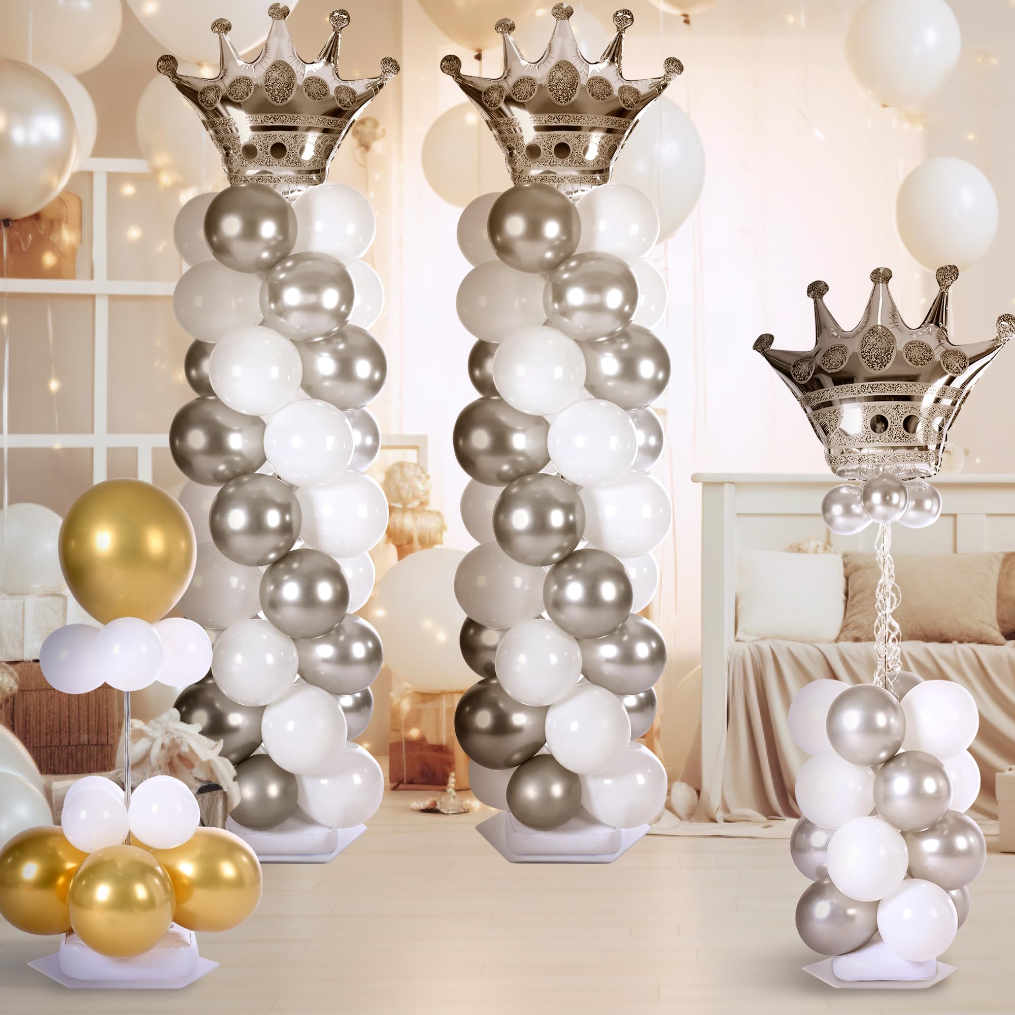 Balloon Column Stand Kit, Set of 4, 6.6 Feet Adjustable Height Balloon Tower Stand with Reusable Metal Telescopic Design for Birthday, Graduation,Baby Shower, Party Decoration andWedding