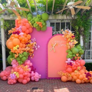 pink and orange balloon arch kit, double stuffed olive green hot pink orange balloons, pastel pink balloon arch kit for baby shower birthday wedding bridal summer wonderland party supplies