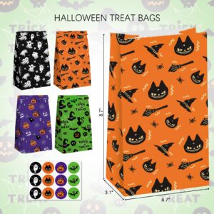 MCPINKY 54PCS Halloween Treat Bags, Candy Treat Bags Goodie Bags with Stickers Paper Gift Bags for Kids Party Favors Supplies