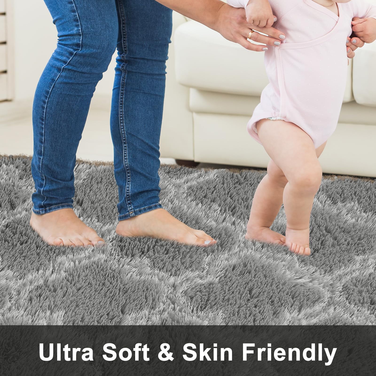 Puremy Area Rug 3x4 Ft, Ultra Soft Rugs for Living Room, Small Plush Indoor Carpet for Bedroom, Kids Room, Playroom, Home Decor, Geometric, Light Grey/White