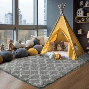 Puremy Area Rug 3x4 Ft, Ultra Soft Rugs for Living Room, Small Plush Indoor Carpet for Bedroom, Kids Room, Playroom, Home Decor, Geometric, Light Grey/White