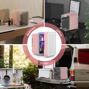 Skincare Makeup Fridge With Dimmable LED Light Mirror, 4L Portable Makeup Mini Fridge Cooler and Warmer for Bedroom, Car, Dorm, Office, Small Beauty Refrigerator for Cosmetics, Skin Care