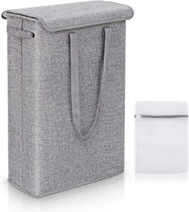 chubariy ultra-thin laundry hamper with lid, tall thin waterproof lined narrow dirty clothes hamper with handle, suitable for bathroom, bedroom, dormitory to organize and store clothes, grey