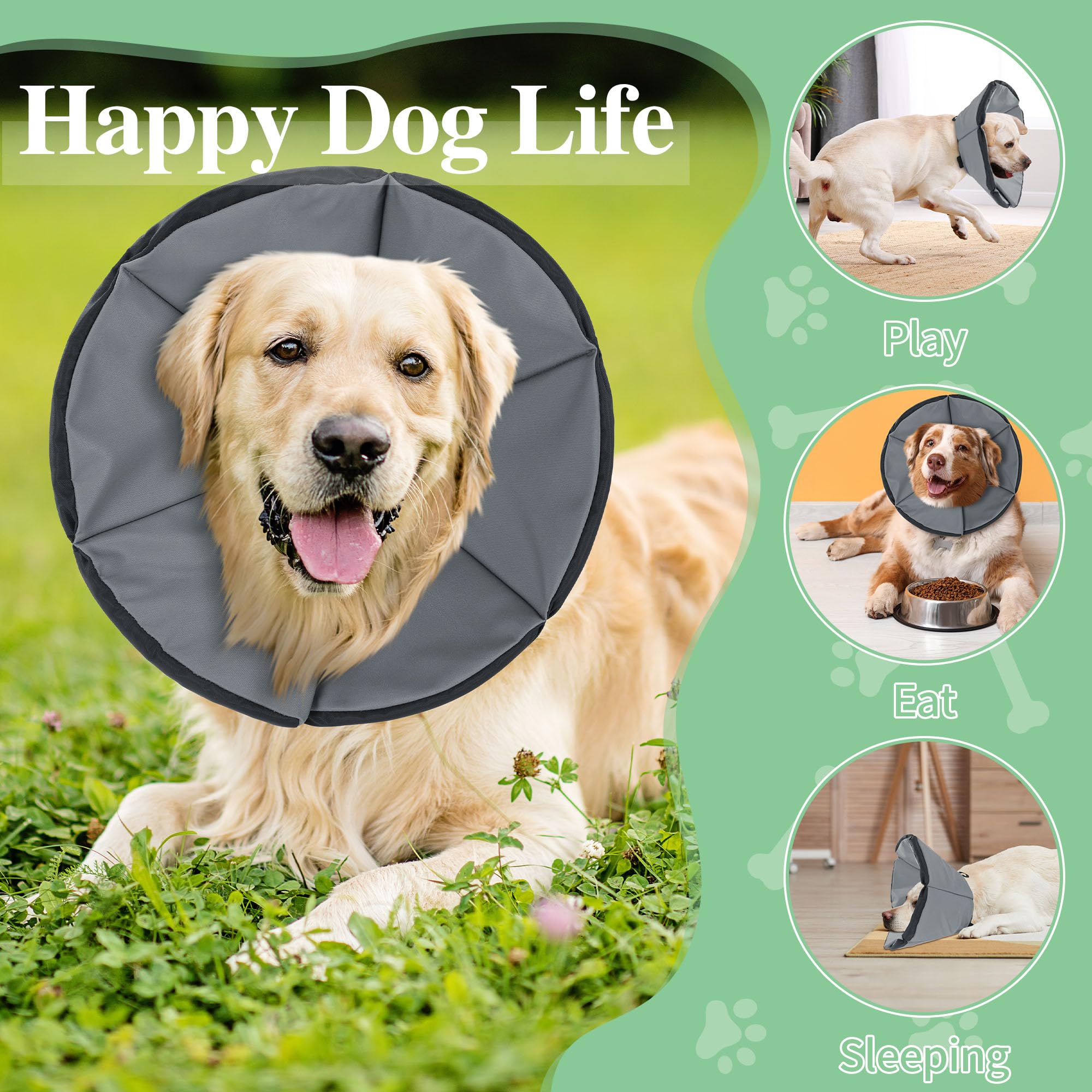 ROYALAY Adjustable Soft Dog Cone for Dogs After Surgery, Pet Recovery Collar for Large Medium Dogs and Cats, Comfy Elizabethan Collar Prevent Biting Scratching, Pet Cone for Wound Care, Spay, Neuter,L