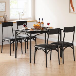 Amyove Kitchen Table and Chairs for 4, Dining Table Set for 4 with Upholstered Chairs, Rectangular Kitchen Table Set for Small Space, Apartment, Breakfast, Rustic Black