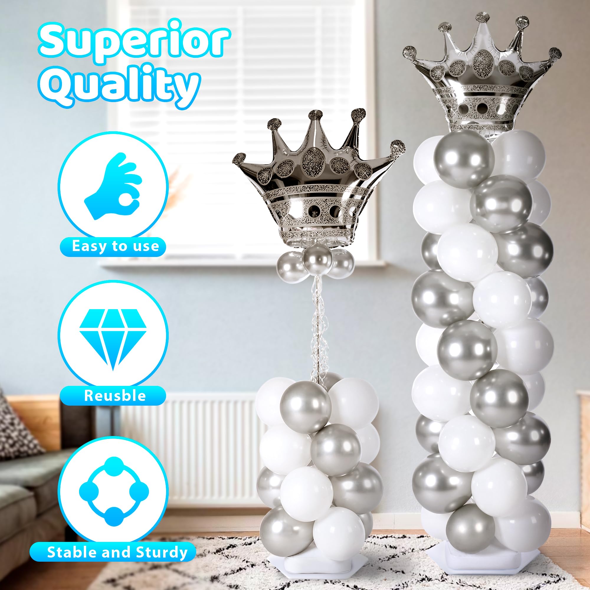 Balloon Column Stand Kit, Set of 4, 6.6 Feet Adjustable Height Balloon Tower Stand with Reusable Metal Telescopic Design for Birthday, Graduation,Baby Shower, Party Decoration andWedding