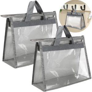 yihurlm 2 pcs dust bags for handbags,clear handbag storage organizer,transparent purse protector storage bag,purse storage organizer for closet,storage bag with zipper and handle(grey,xl)