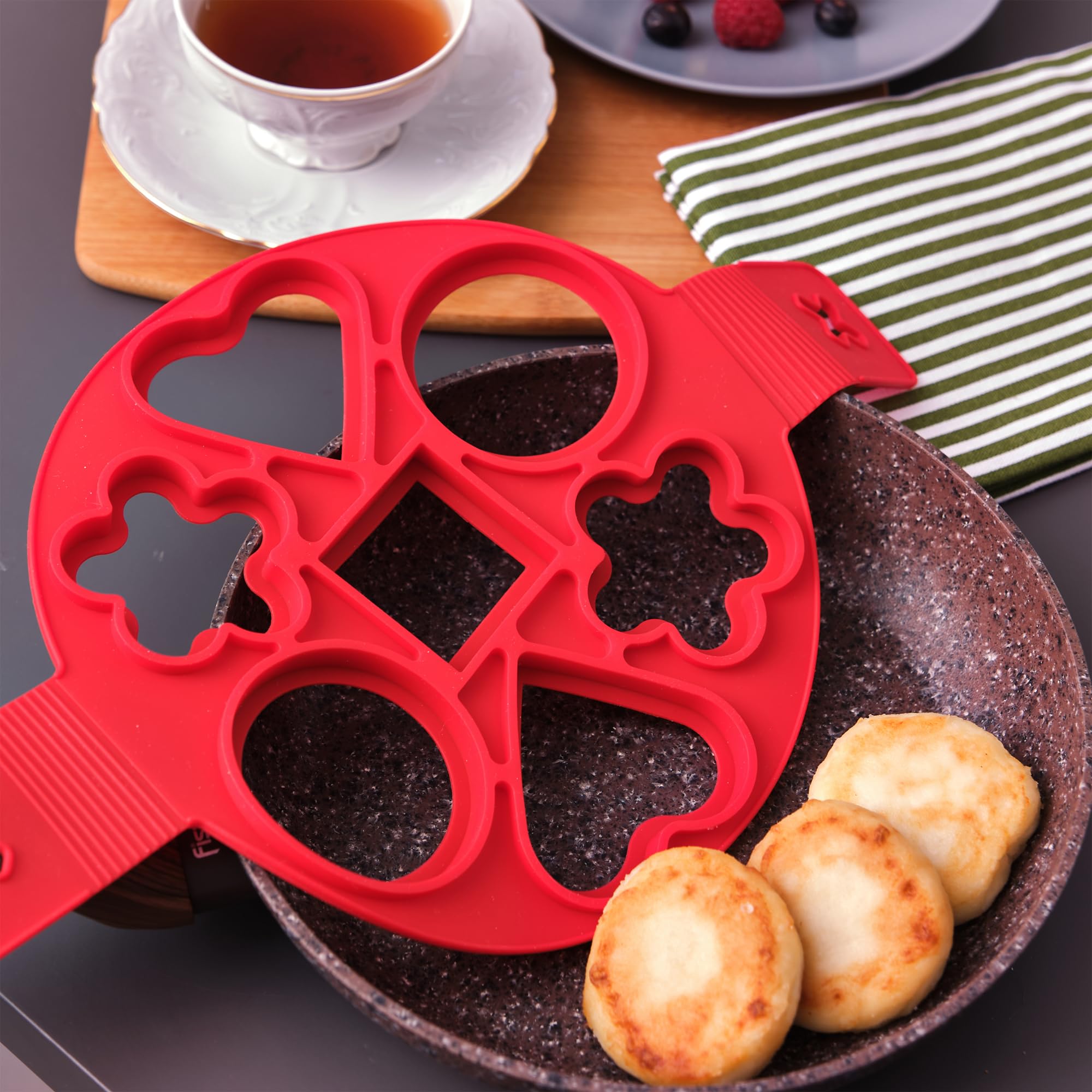 2 Pcs Silicone Pancake Molds,Reusable 7 Holes Flip And Cook Pancake Maker, Silicone Non-Stick Pancake Machine Egg Ring,For Making Fluffy Chicken Rolls And Art Cake