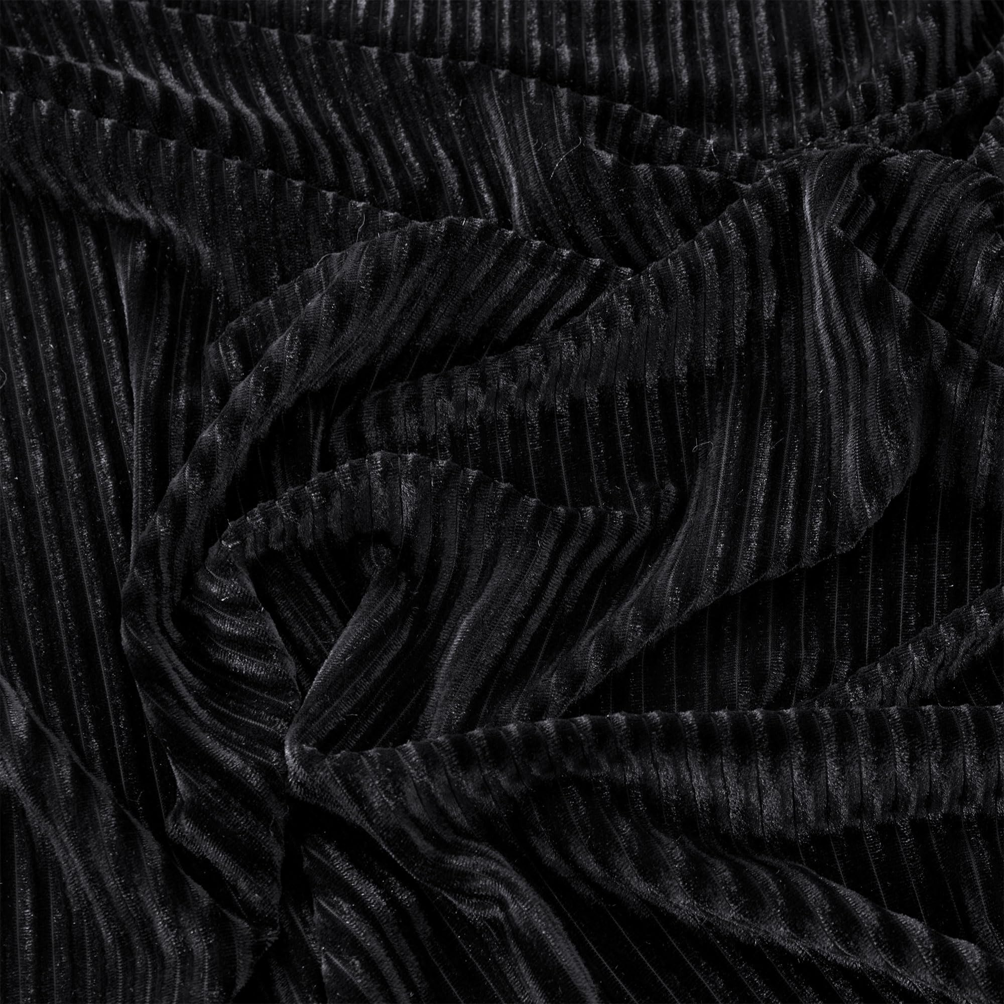 Sewdudely 63" Wide Black Pleated Velvet Stretch Fabric by The Yard for Dress,Costume,Pillowcase,Cushion,Craft,Sofa Covers,DIY,Sewing,Clothing Fabric,1 Yard