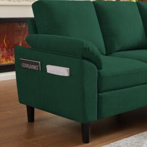 Soscana Sectional Sofa,82" L Shaped 3 Seater Couch with Movable Ottoman Armrest Pillow Polyster Fabre for Small Spaces, Green