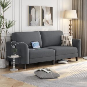 yaheetech 67" w fabric sofa couch 2 seater loveseat sofa with usb charging ports upholstered sofa living room office bedroom, dark gray