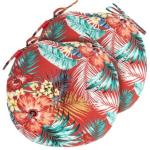 in4 care outdoor bistro chair cushion set of 2, waterproof tufted round seat cushion with ties, 15"x15"x4" patio furniture chair pads for home garden balcony office-chili red floral