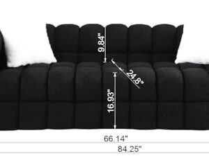 EOVTK 84.3" Marshmallow Sofa with Deep 3 Seats, Modern Boucle Fabric Tufted Cloud Sleeper Couch with 2 Pillows, for Living Room Apartment Office, Black