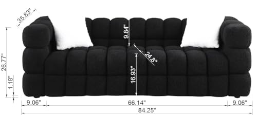 EOVTK 84.3" Marshmallow Sofa with Deep 3 Seats, Modern Boucle Fabric Tufted Cloud Sleeper Couch with 2 Pillows, for Living Room Apartment Office, Black