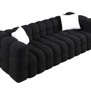 EOVTK 84.3" Marshmallow Sofa with Deep 3 Seats, Modern Boucle Fabric Tufted Cloud Sleeper Couch with 2 Pillows, for Living Room Apartment Office, Black