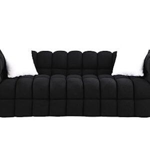 EOVTK 84.3" Marshmallow Sofa with Deep 3 Seats, Modern Boucle Fabric Tufted Cloud Sleeper Couch with 2 Pillows, for Living Room Apartment Office, Black