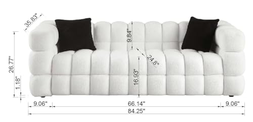 EOVTK 84.3" Marshmallow Sofa with Deep 3 Seats, Modern Boucle Fabric Tufted Cloud Sleeper Couch with 2 Pillows, for Living Room Apartment Office, White