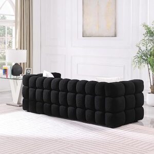 EOVTK 84.3" Marshmallow Sofa with Deep 3 Seats, Modern Boucle Fabric Tufted Cloud Sleeper Couch with 2 Pillows, for Living Room Apartment Office, Black