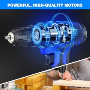 21V Cordless Drill Set, Electric Power Drill with 1 Battery and Charger, 3/8'' Keyless Chuck, 45Nm, 25+1 Torque, 2 Variable Speeds,26pcs Drill Bits & LED Electric Drill Set for Home and Garden DIY