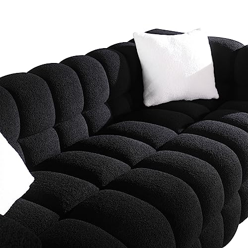 EOVTK 84.3" Marshmallow Sofa with Deep 3 Seats, Modern Boucle Fabric Tufted Cloud Sleeper Couch with 2 Pillows, for Living Room Apartment Office, Black