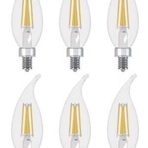 GE (6 Bulbs) Refresh LED Energetic Daylight LED CAC Lightbulb, Candelabra Base, 60 watt Equivalent, Dimmable, Clear Finish, HD Light, LED Decorative, Bent tip Chandelier Light Bulb, 500 lumens