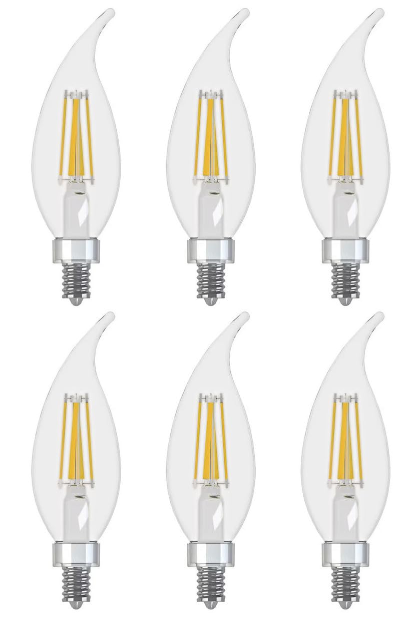 GE (6 Bulbs) Refresh LED Energetic Daylight LED CAC Lightbulb, Candelabra Base, 60 watt Equivalent, Dimmable, Clear Finish, HD Light, LED Decorative, Bent tip Chandelier Light Bulb, 500 lumens